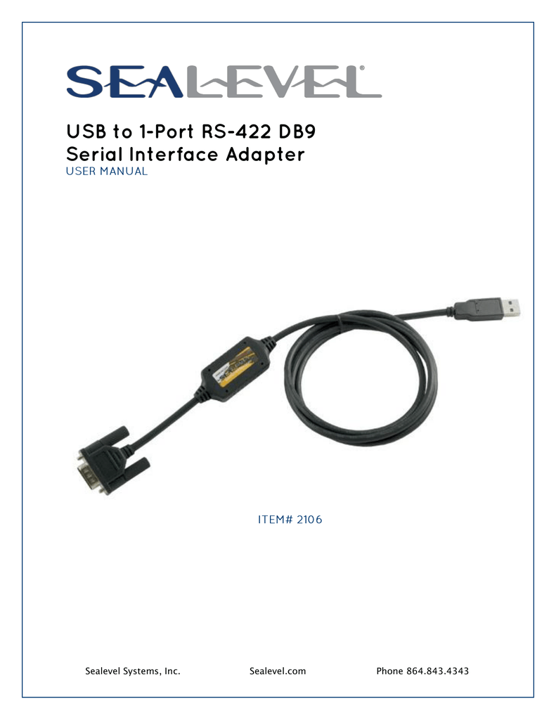 SeaLevel SeaLINK+422 USB to 1-Port RS-422 DB9 Serial Interface Adapter User manual | Manualzz