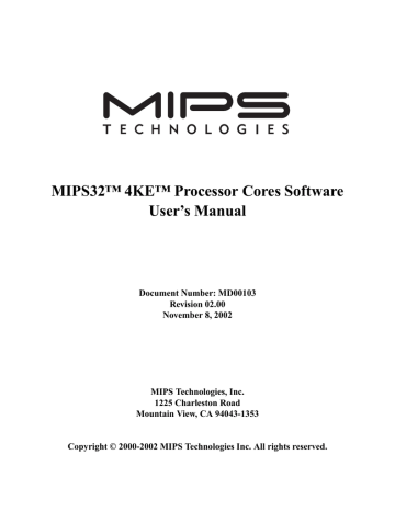 MIPS32 4KE Processor Cores Software User's Manual | Manualzz