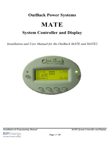 OutBack MATE System Controller Installation Manual | Manualzz