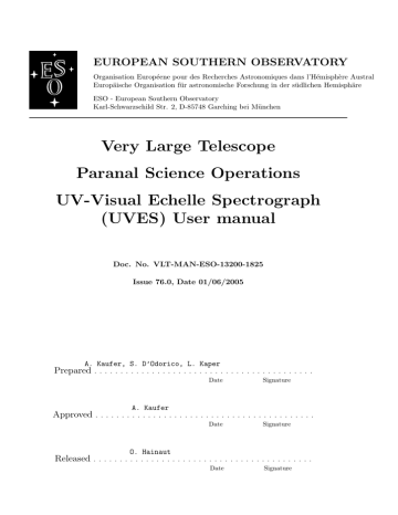 ESO UVES Spectrograph User Manual | Manualzz