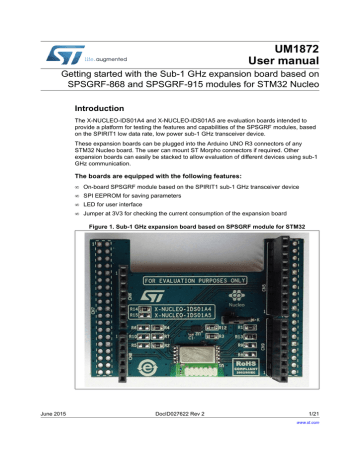 Sub-1 GHz expansion board X-NUCLEO IDS01A4, X-NUCLEO IDS01A5 User Manual | Manualzz