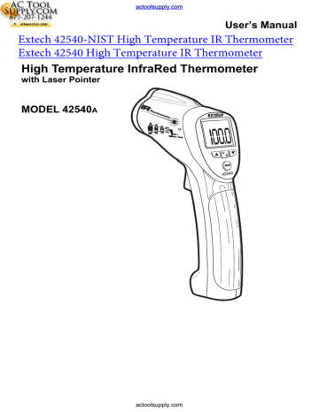 Extech 42540 42540A High Temperature IR Thermometer User's Manual ...