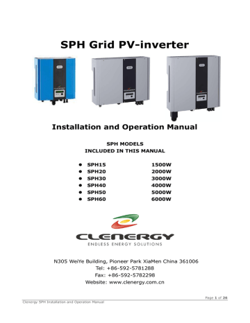 Clenergy SPH20 Installation and Operation Manual | Manualzz