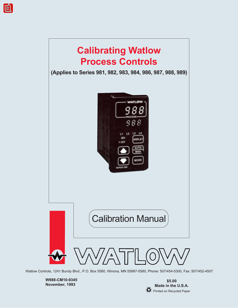 Watlow Series 988 Family Process Controls User Manual | Manualzz