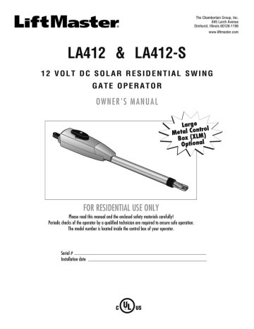 Gate Opener LA412, LA412-S OWNER'S MANUAL | Manualzz
