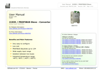 ADFWeb J1939 / PROFIBUS Slave - Converter User Manual | Manualzz