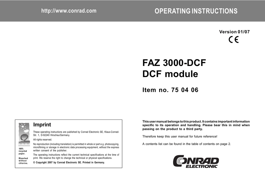 FAZ 3000-DCF DCF module | Manualzz