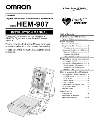 List of Error Codes. Omron IntelliSense HEM-907 | Manualzz