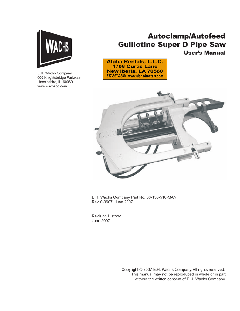 E.H. Wachs 06-150-510-MAN User manual | Manualzz