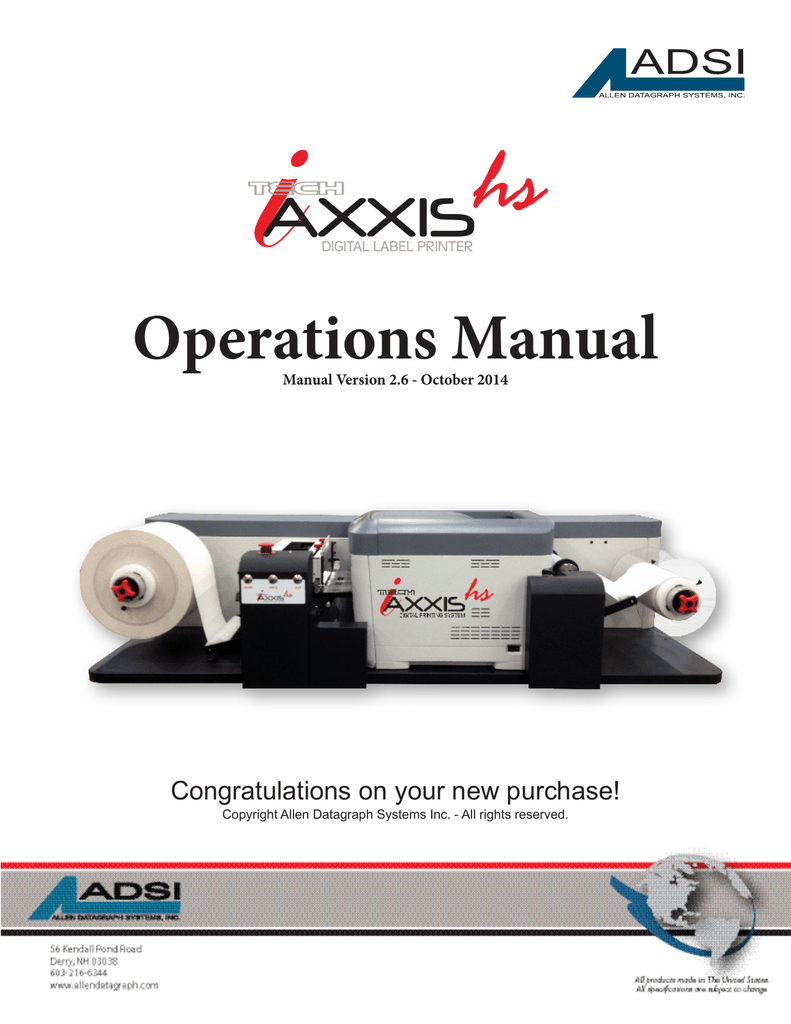 ADSI HS Digital Label Printing System Operation Manual | Manualzz