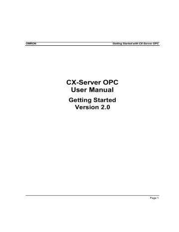 CX-Server OPC User Manual Getting Started | Manualzz