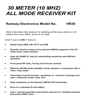Ramsey Electronics HR HR30 30 Meter Receiver Instruction Manual | Manualzz