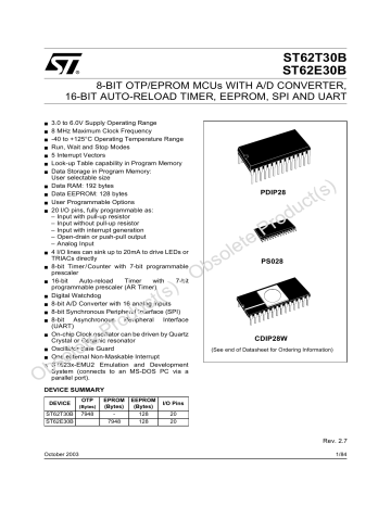 STMicroelectronics 8-bit OTP/EPROM MCUs Datasheet | Manualzz