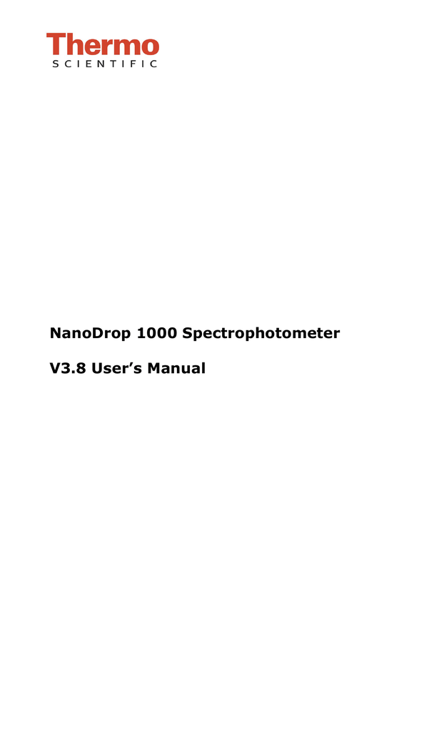 Thermo Fisher Scientific NanoDrop 1000 User's manual | Manualzz