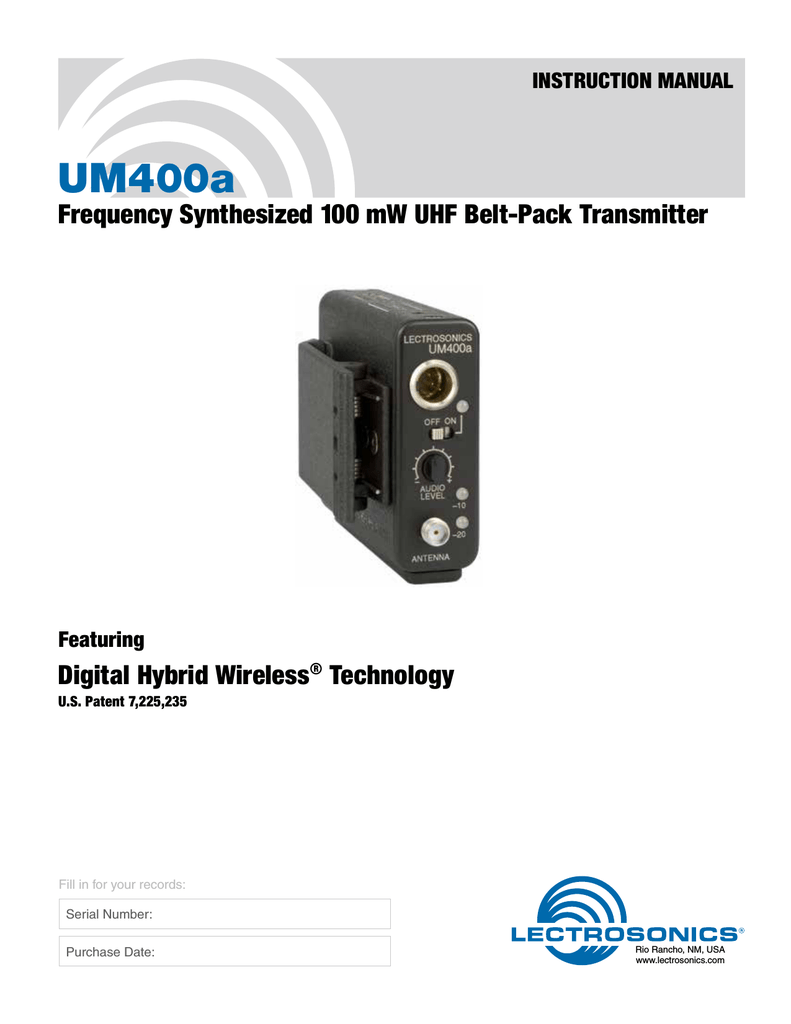 Lectrosonics UM400a Instruction manual | Manualzz