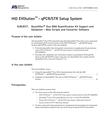 Quantifiler Duo DNA Quantification Kit & HID EVOlution qPCR/STR Setup ...