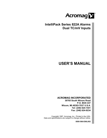 Alarm IntelliPack Series 822A 822A User's Manual | Manualzz