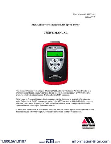 Meriam M2 Series M203 Altimeter/Indicated Air Speed Tester User’s ...