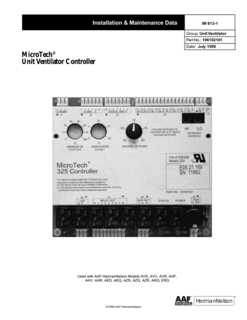 AAF-HermanNelson Unit Ventilator Controller, Installation & Maintenance Data | Manualzz