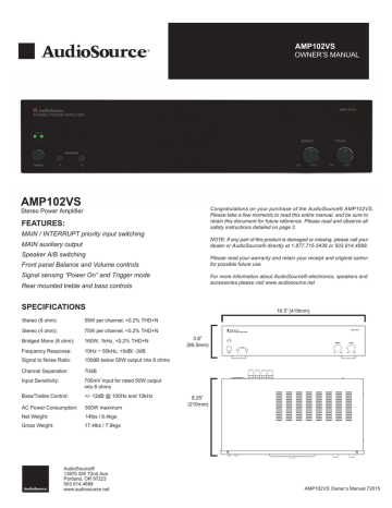 AudioSource AMP102VS Owner's Manual | Manualzz