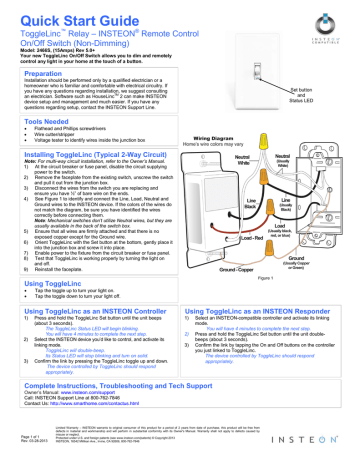 INSTEON Remote Control On/Off Switch, Toggle Quick Start Guide | Manualzz