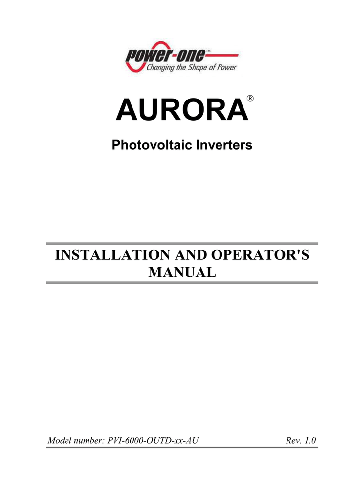 Aurora PVI-6000 User Manual | Manualzz