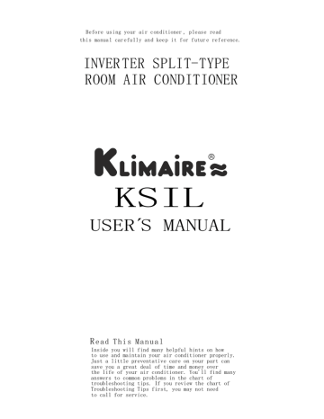 Klimaire KSIL Air Conditioner User's Manual | Manualzz