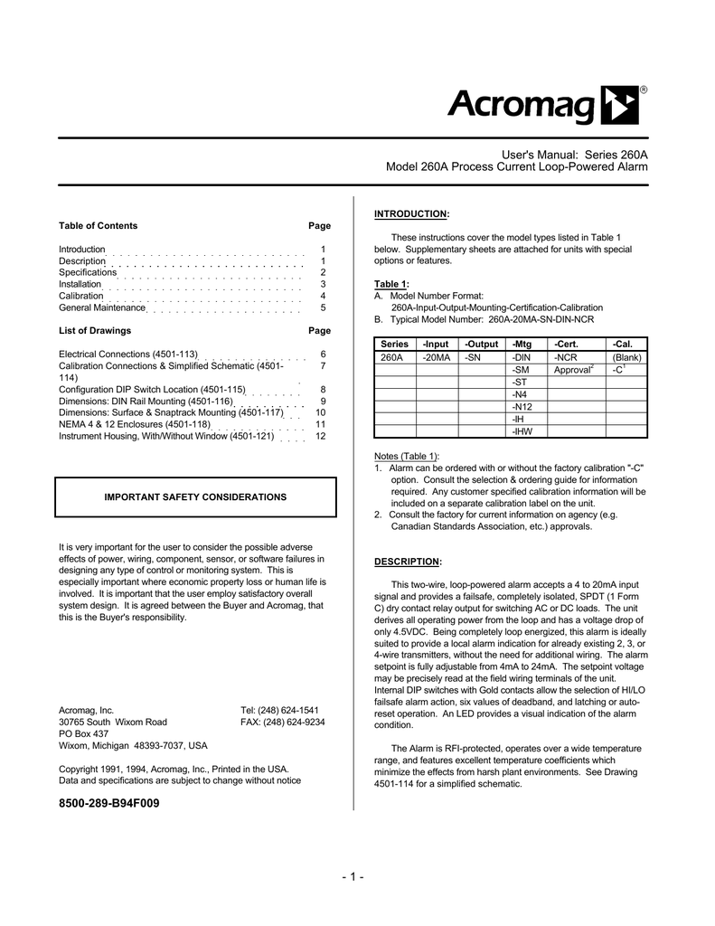 Acromag 260A Series User Manual | Manualzz