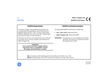 GE Oxygen Cell Delta F Instruction Manual | Manualzz