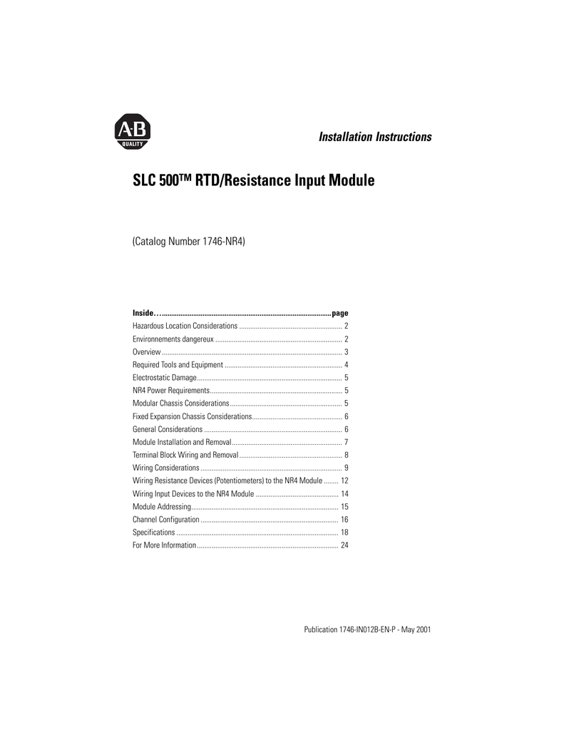Allen-Bradley SLC 500 Installation Instructions Manual | Manualzz