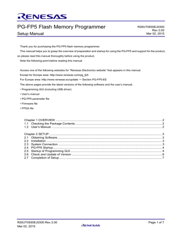 Renesas PG-FP5 Flash Memory Programmer Setup Manual | Manualzz