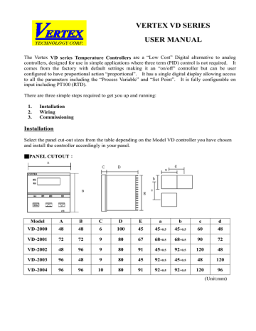Vertex VD Series Temperature Controller User Manual | Manualzz