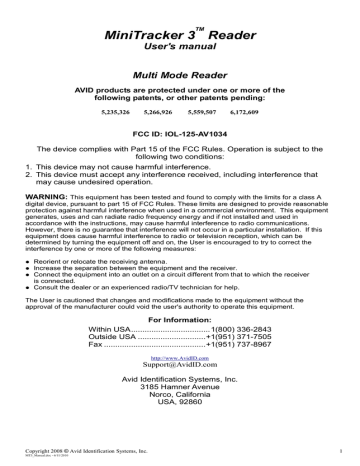AVID MiniTracker 3 Reader User's Manual | Manualzz