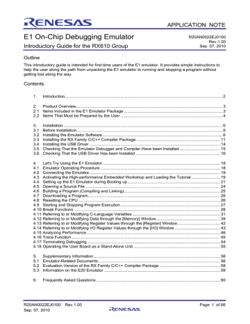 Renesas RX610 Group E1 On-Chip Debugging Emulator Application Note ...
