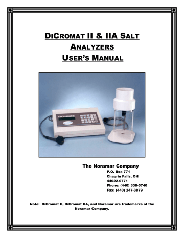 DiCromat II & IIA Salt Analyzers User's Manual | Manualzz