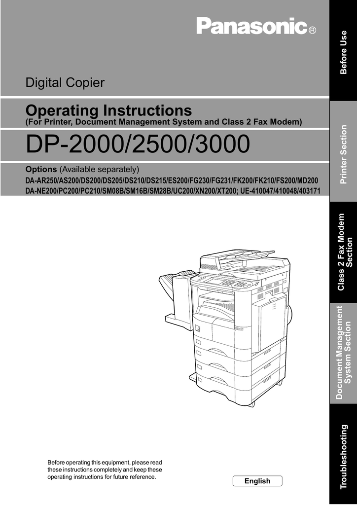 Panasonic DP-2000 Printer User manual | Manualzz