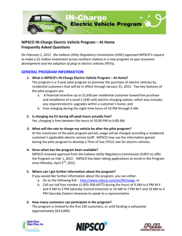 NIPSCO IN-Charge Electric Vehicle Program - At Home FAQ | Manualzz