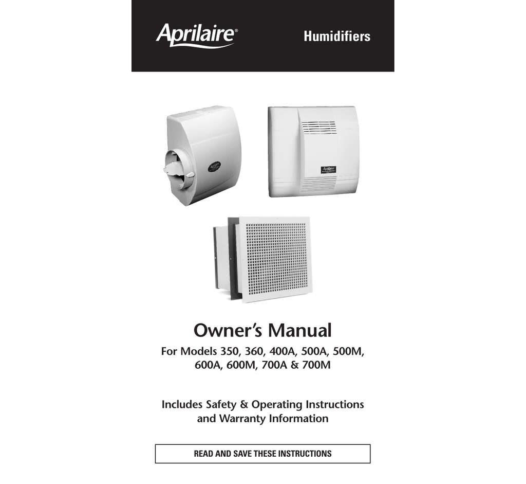 Aprilaire 600A Humidifier Owner's Manual | Manualzz