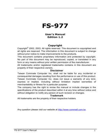 Commell FS-977 User's Manual | Manualzz