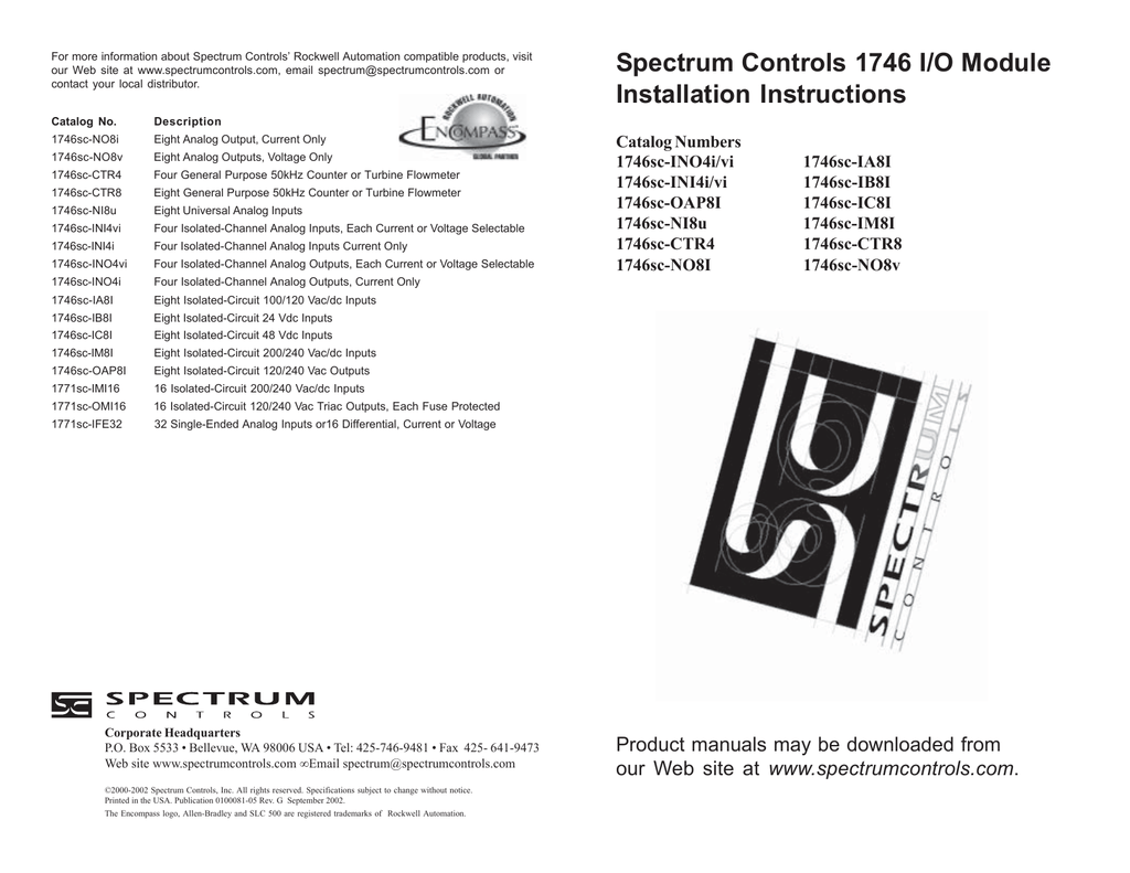 Spectrum Controls 1746sc-NI8U Guide | Manualzz