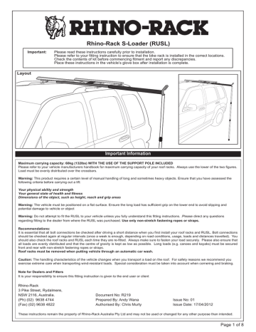 Rhino-Rack RUSL S-Loader Fitting Instruction | Manualzz