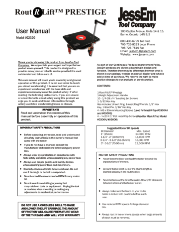 JessEm Rout-R-Lift Prestige User Manual | Manualzz