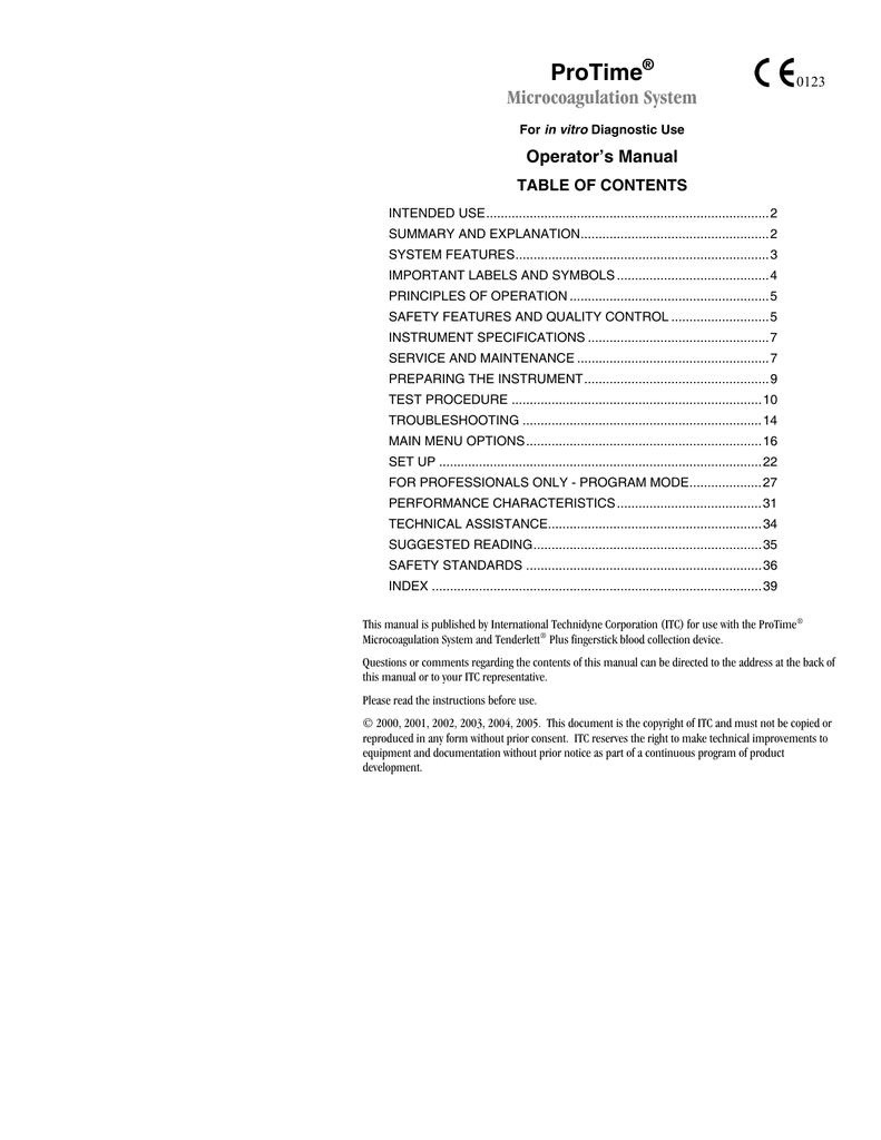 ProTime Microcoagulation System | Manualzz
