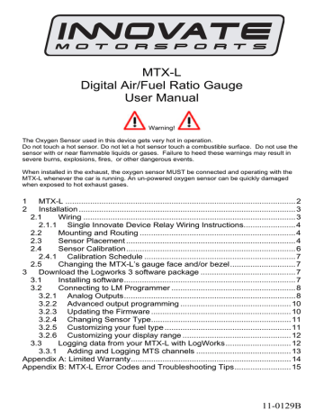 Adding and Logging MTS channels. Innovate Motorsports MTX-L Air/Fuel ...