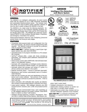 Notifier AM-2020 Data Sheet | Manualzz