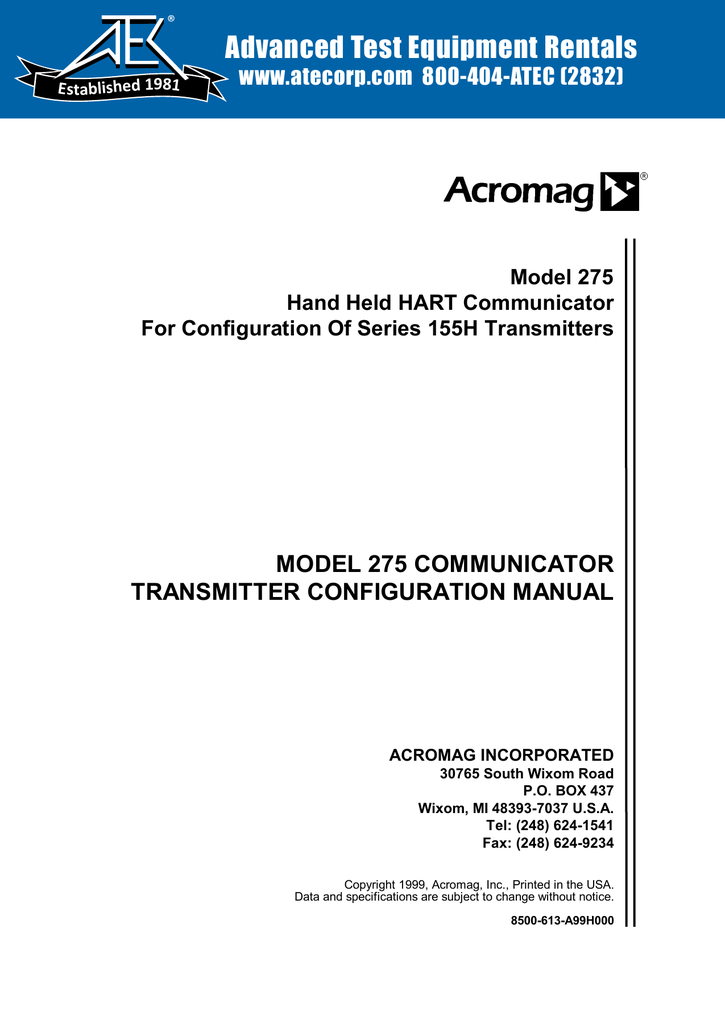 Model 275 Hand Held HART Communicator For Configuration Of | Manualzz