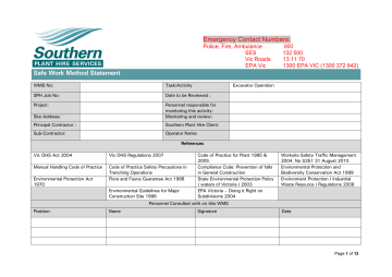Southern Plant Hire Excavator Safe Work Method Statement | Manualzz