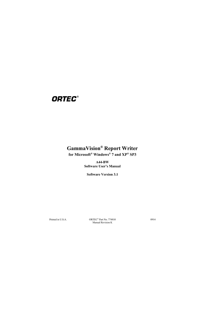 Ortec GammaVision Report Writer Manual | Manualzz