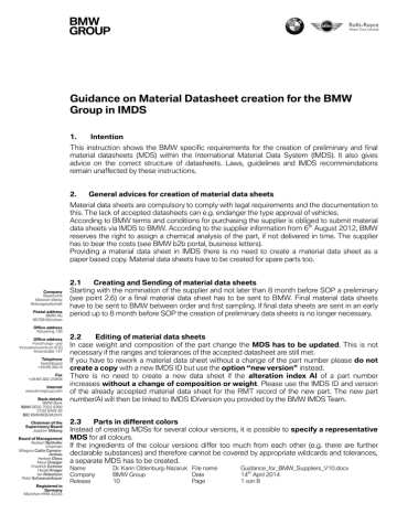 Guidance on Material Datasheet creation for the BMW Group in IMDS ...