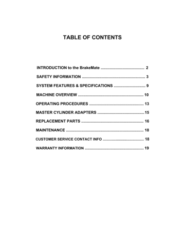 Brake Flush Machine BrakeMate User Manual | Manualzz